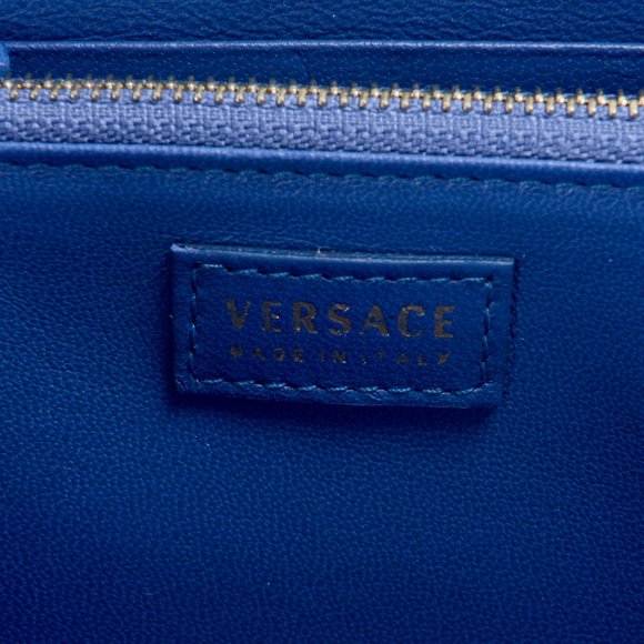 Versace | Bags | Versace 0 Leather Blue Womens Wallet | Poshmark